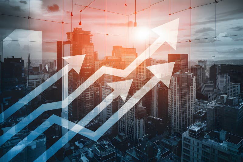 Dynamic Cityscape with Transparent Arrows Depicts Urban Growth and ...