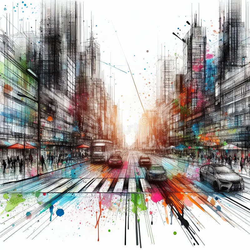 Dynamic Cityscape with Vibrant Traffic Stock Illustration ...