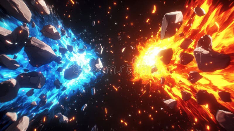 Clashing Elements: Fiery Inferno and Glacial Blast Collide Stock ...