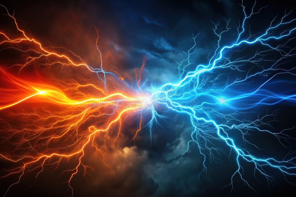 Dynamic Clash of Blue and Orange Lightning an Abstract Representation ...