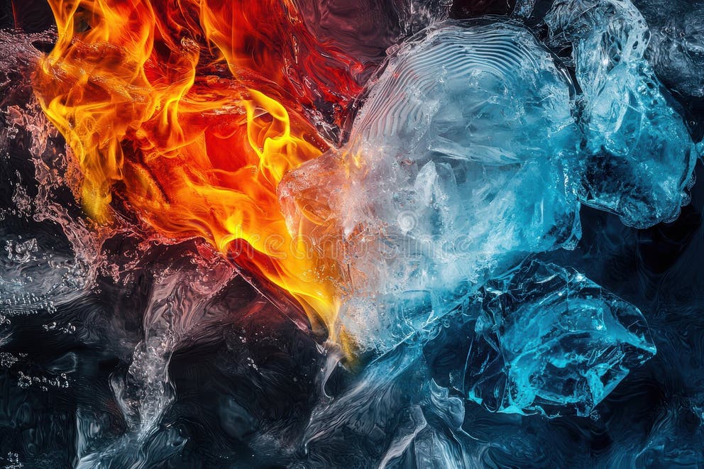 Dynamic Clash of Fire and Ice Abstract Art that Captures the Power of Natures Elements Stock ...