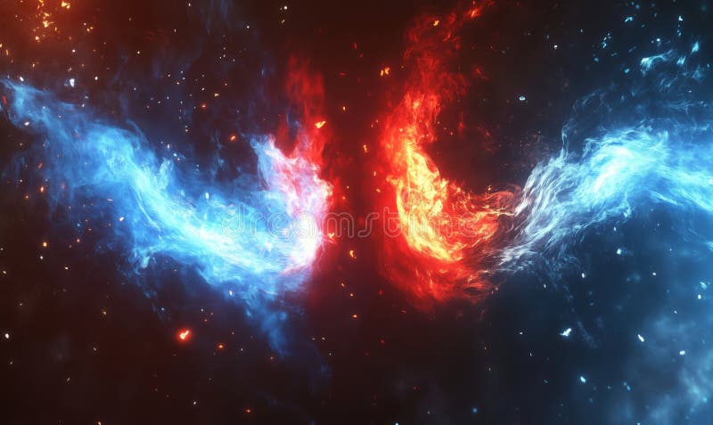 Dynamic Clash Fire Ice Elements Vibrant Cosmic Background Stock Photos ...