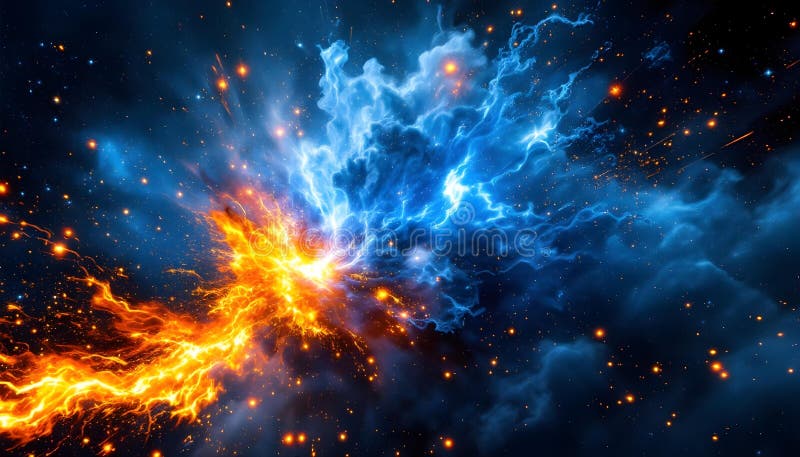 Dynamic Clash of Fire and Ice in a Spectacular Cosmic Explosion. Stock ...