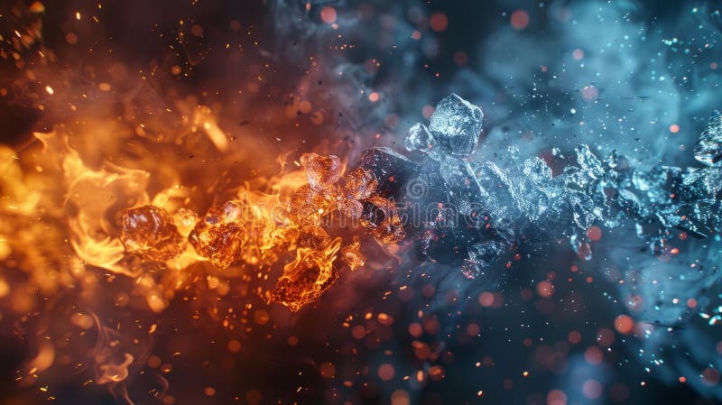 Dynamic Clash of Fire and Ice in Vibrant Colors and Textures Stock ...