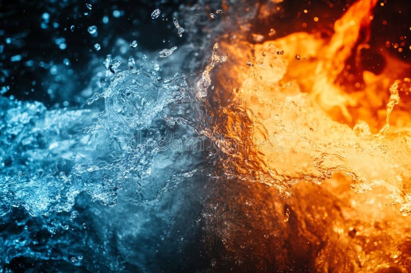 Dynamic Clash of Fire and Water Elements, Creating a Dramatic Contrast ...