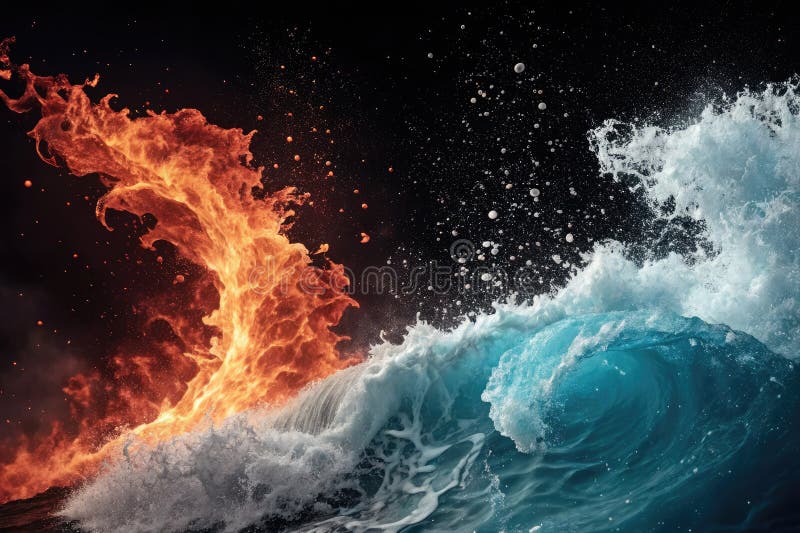 Dynamic Clash of Fire and Water Showcasing Natures Powerful Elements in ...