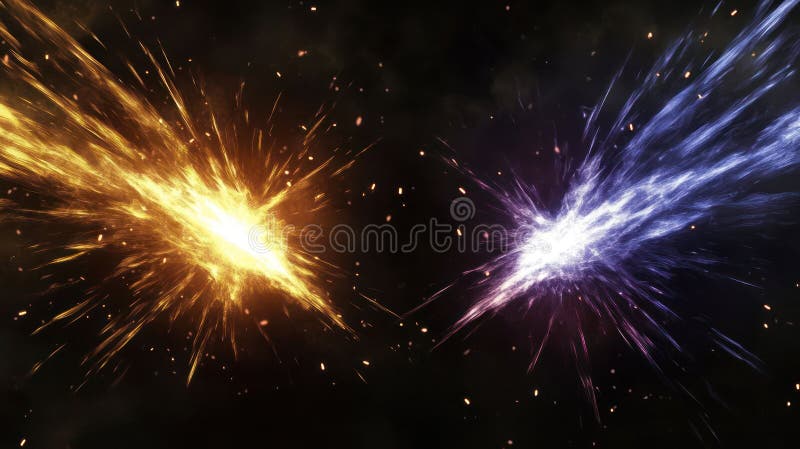 A Dynamic Clash of Golden and Blue Energy Sparks Against a Dark ...