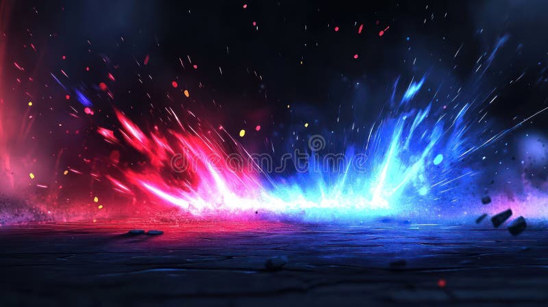 A Dynamic Clash of Red and Blue Light, Creating an Explosive Visual ...