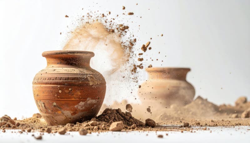 Dynamic Clay Pot Explosion, Ancient Pottery Dust Scattering in ...