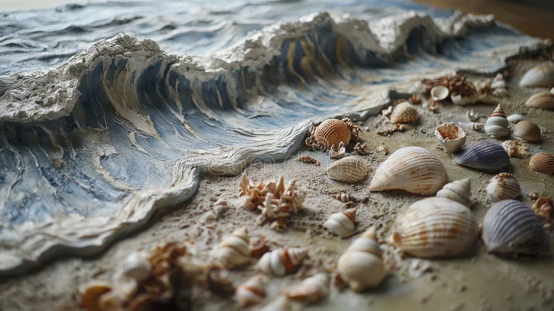 Dynamic Clay Sculpting of Curling Waves and Seashells at the Beach Art ...
