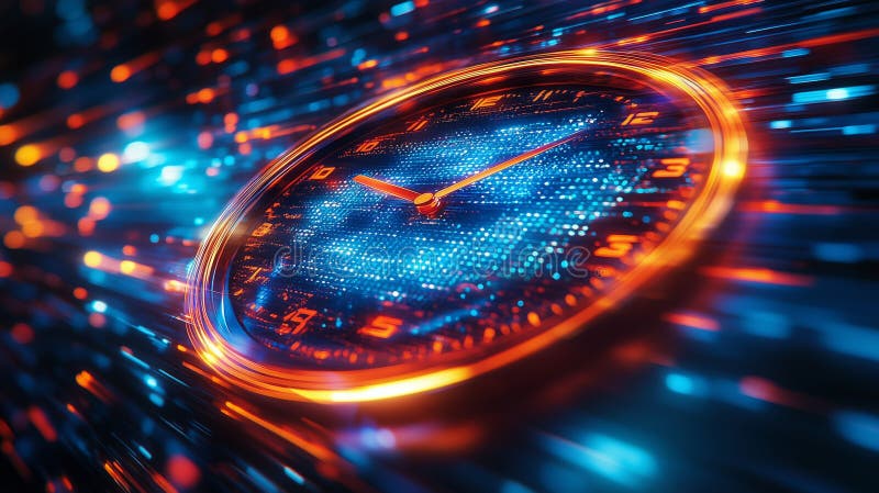 Dynamic Clock Representing Time Travel with Vibrant Blue and Orange ...