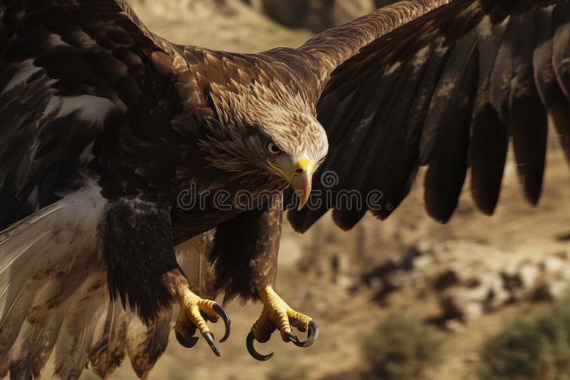 A Dynamic Close Up of a Bald Eagle in Mid Flight, Its Wings Fully ...