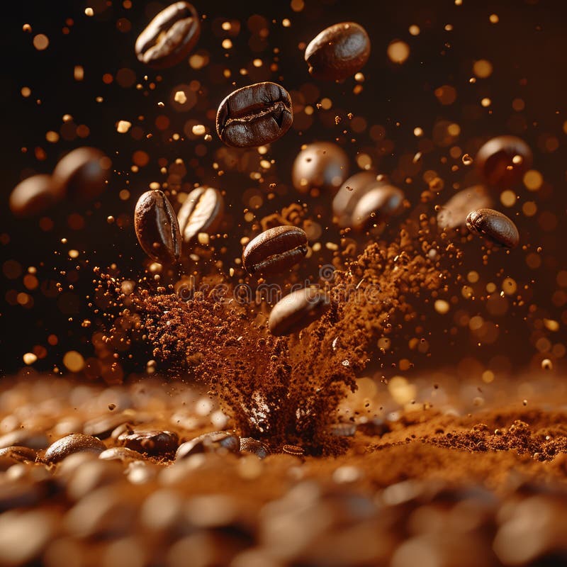 Dynamic CloseUp of Coffee Beans Exploding in MidAir with Coffee Grounds ...
