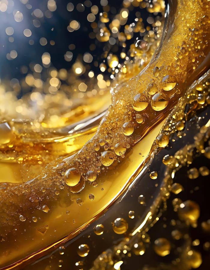 A Dynamic Close-up of Effervescent Golden Liquid, Possibly Champagne ...