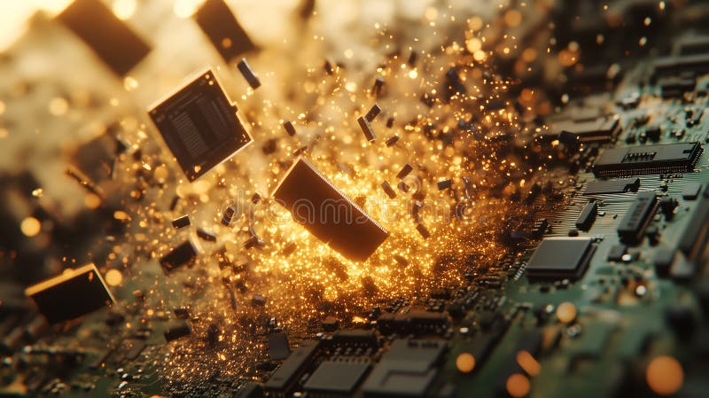 Dynamic Close-up of an Electronic Circuit Board Exploding with ...