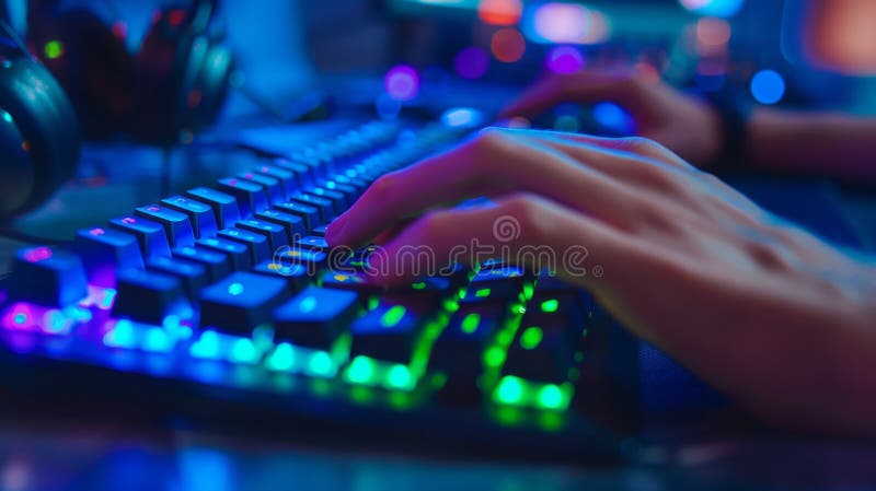 Dynamic Close Up of Hands Typing on a Mechanical Gaming Keyboard with ...