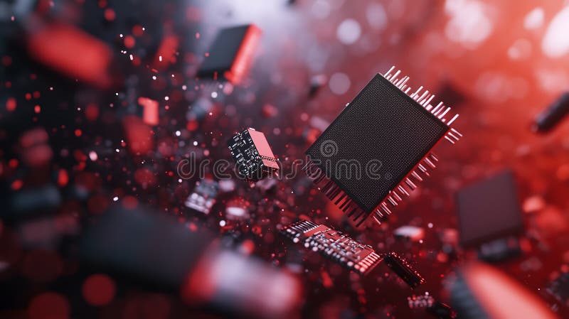 Dynamic Close-up of Microchips and Electronic Components Floating in ...