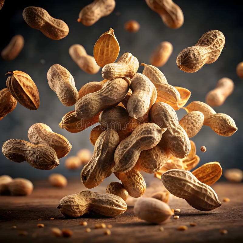 A Dynamic Close-up of Peanuts in Mid-air, Capturing Stock Illustration ...
