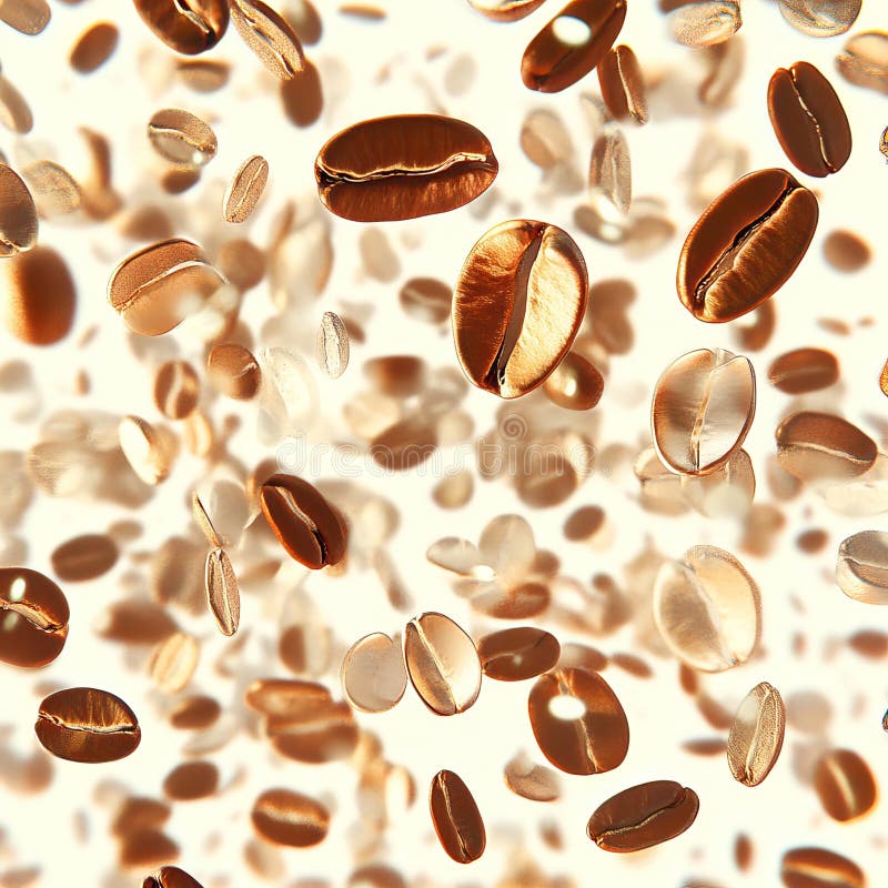 Dynamic Close-Up of Roasted Coffee Beans Floating Against a Bright ...