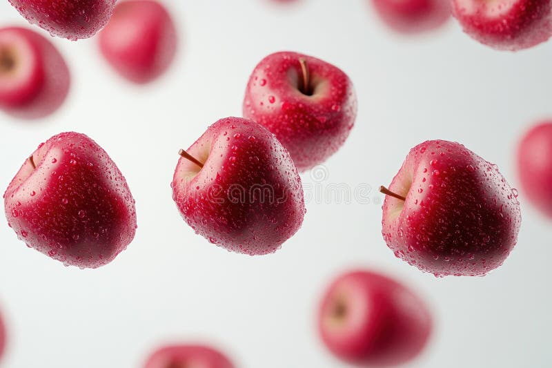 Dynamic Closeup of Seven Flying Apples for Creative Design Stock Photo ...