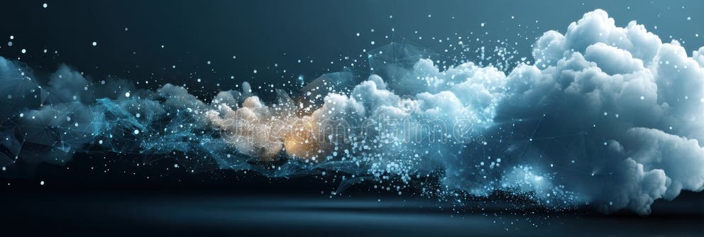 Dynamic Cloud Computing Icon In Motion With Abstract Clouds And Particles Creating A Futuristic