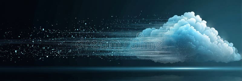 Dynamic Cloud Computing Icon in Motion with Abstract Particles Creating ...