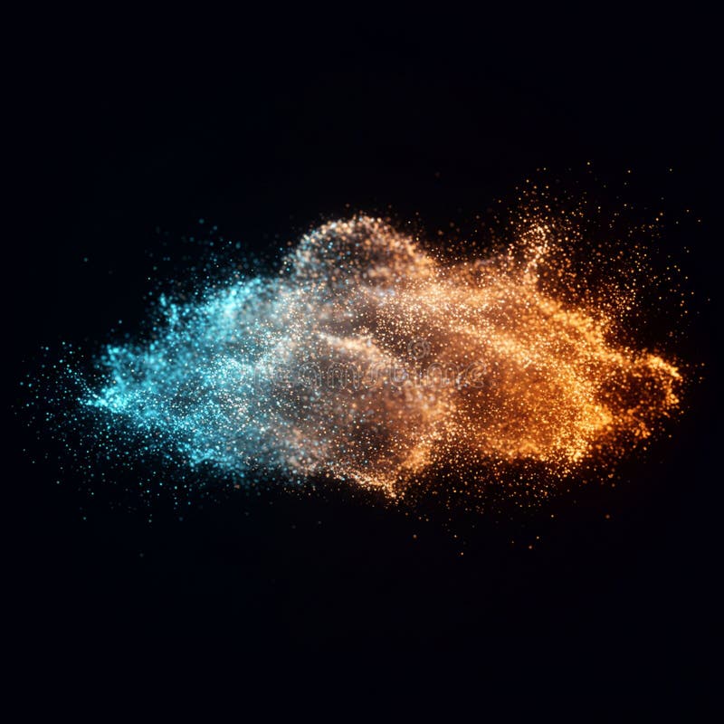 A Dynamic Cloud of Particles in Motion on a Black Background, Split ...