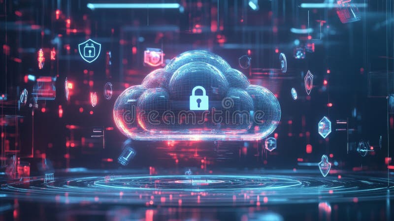 Dynamic Cloud with Security Icons Illustrating Modern Cybersecurity and ...