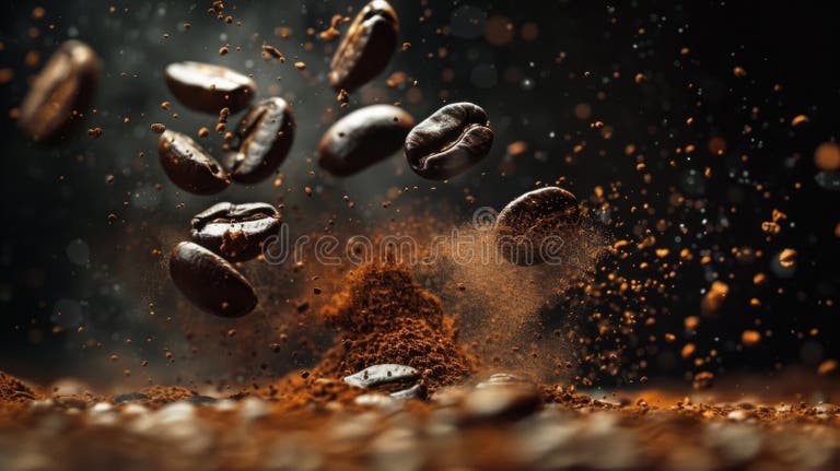 A Dynamic Coffee Bean Explosion.AI Generated Image Stock Photo - Image ...