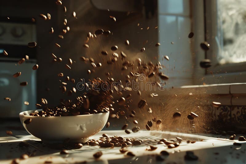 Dynamic Coffee Beans Explosion at Sunrise Stock Photo - Image of ...