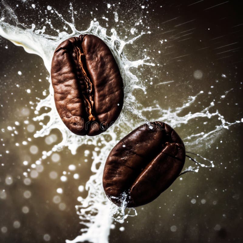 Dynamic Coffee Beans Splashing through Liquid, Capturing Intense ...