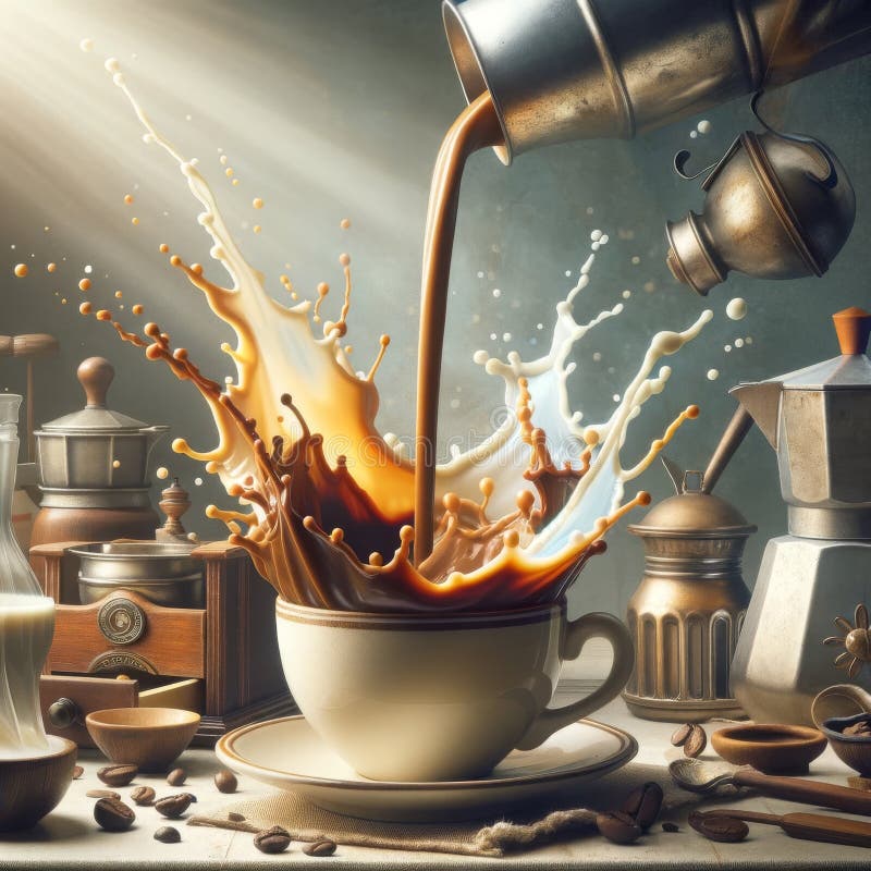 Dynamic Coffee and Milk Splash: Elegance in Motion Stock Illustration ...