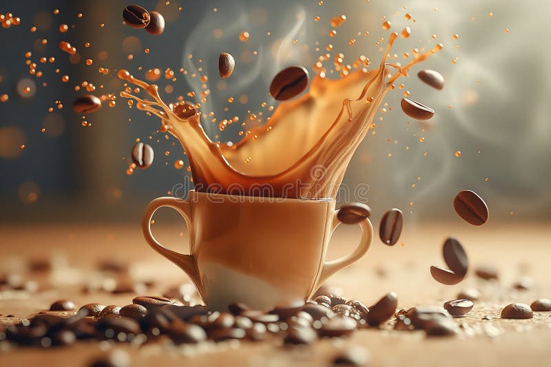 Dynamic Coffee Splash from Cup on Black Background Stock Photo - Image ...