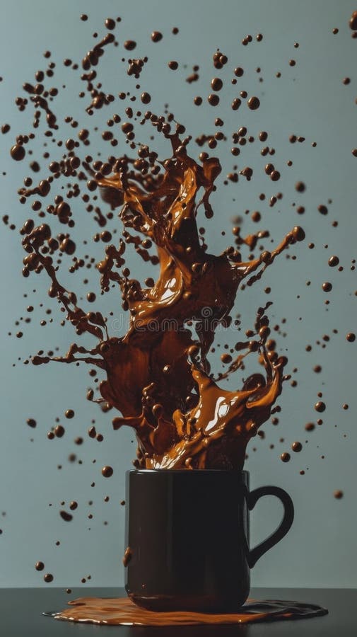 Dynamic Coffee Splash Captured with a Ceramic Mug in Mid Air Against a ...