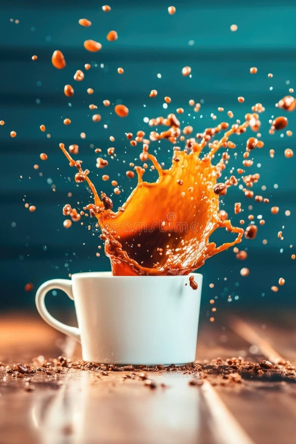 Dynamic Coffee Splash from Cup on Black Background Stock Photo - Image ...