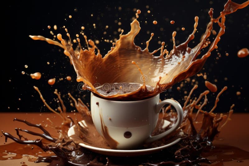 Dynamic Coffee Splash from Cup on Black Background Stock Photo - Image ...