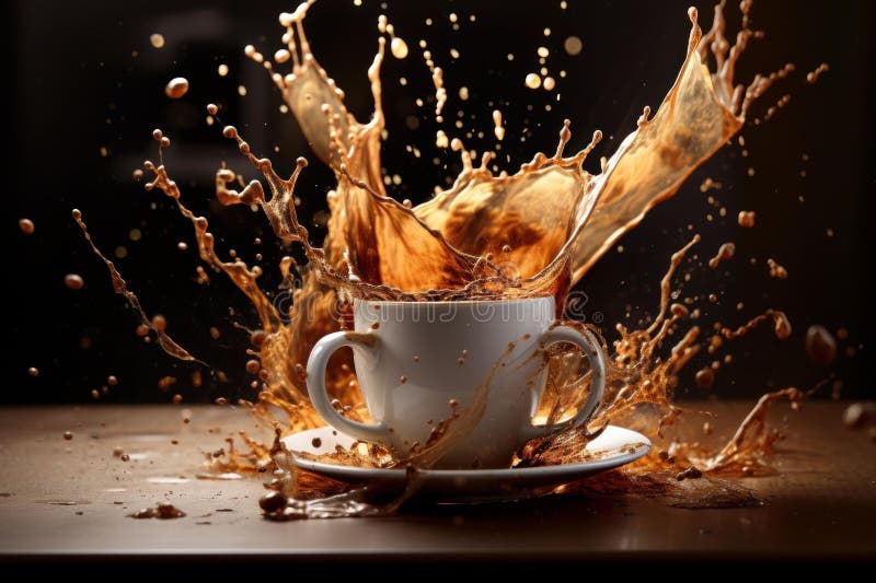 Dynamic Coffee Splash from Cup on Black Background Stock Photo - Image ...