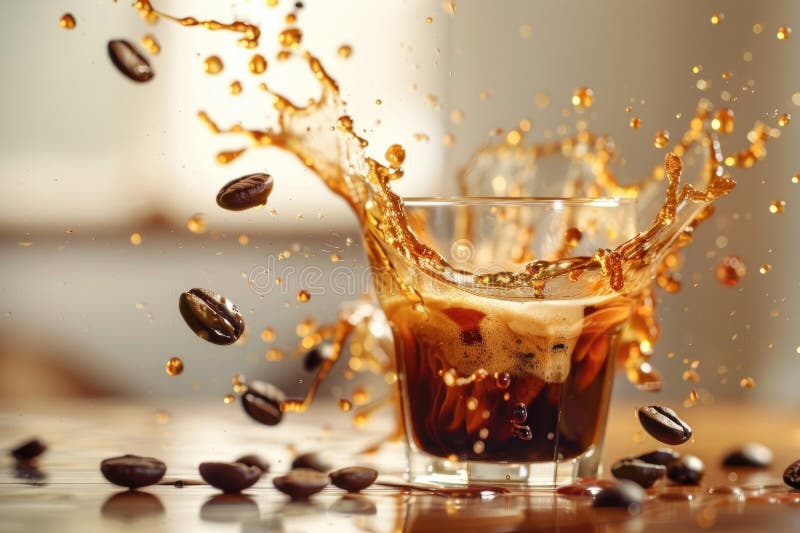 Dynamic Coffee Splash in Elegant Glass on Beige Background Stock Image ...