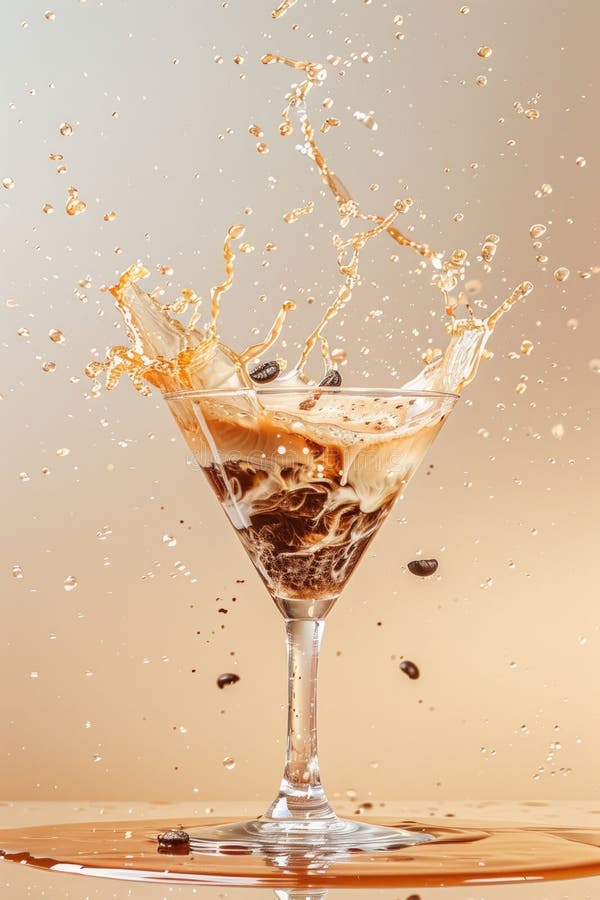 Dynamic Coffee Splash in Elegant Glass on Beige Background Stock Photo ...