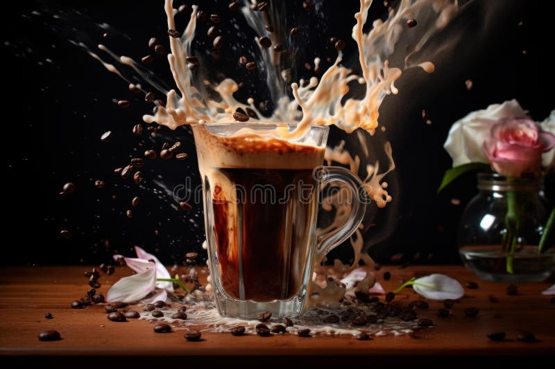 Dynamic Coffee Splash from Cup on Black Background Stock Photo - Image ...