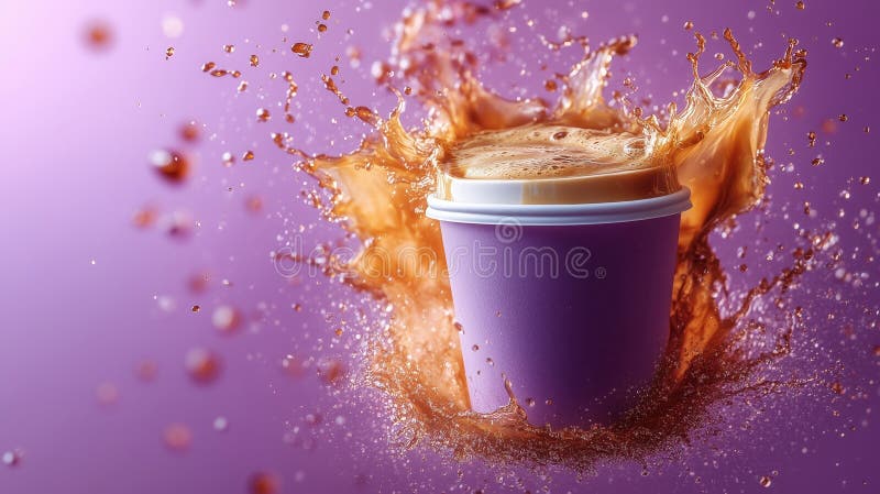 Dynamic Coffee Splash in Purple Cup Stock Image - Image of splash ...