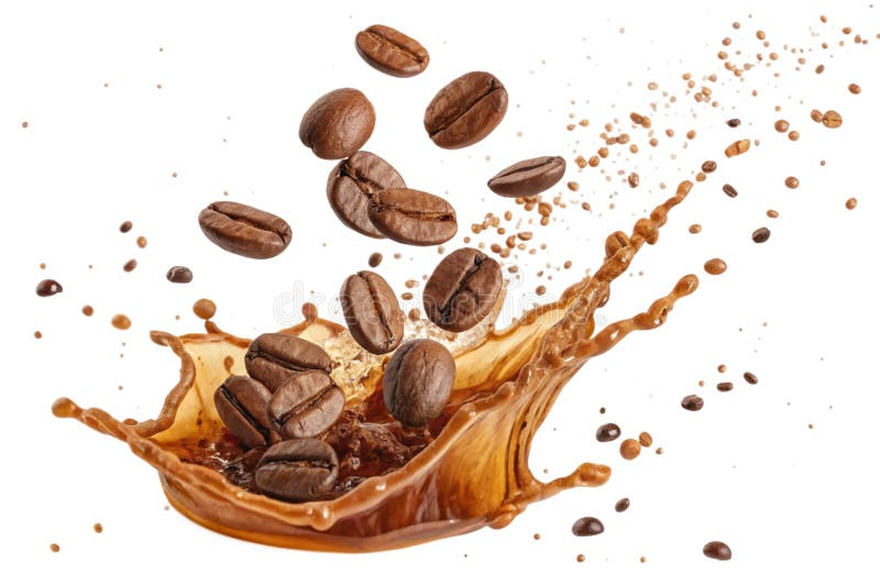 Dynamic Coffee Splash with Roasted Beans, Isolated on White Background ...