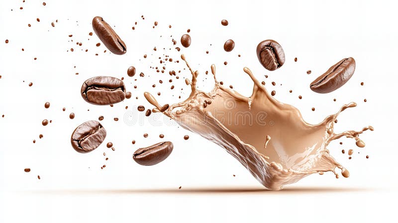 Dynamic Coffee Splash with Roasted Coffee Beans in Mid-air Stock ...