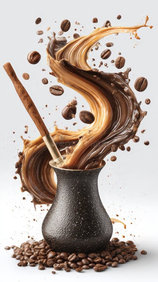 Dynamic Coffee Splash from Cup on Black Background Stock Photo - Image ...