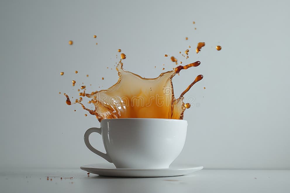 Dynamic Coffee Splash from White Cup Stock Illustration - Illustration ...