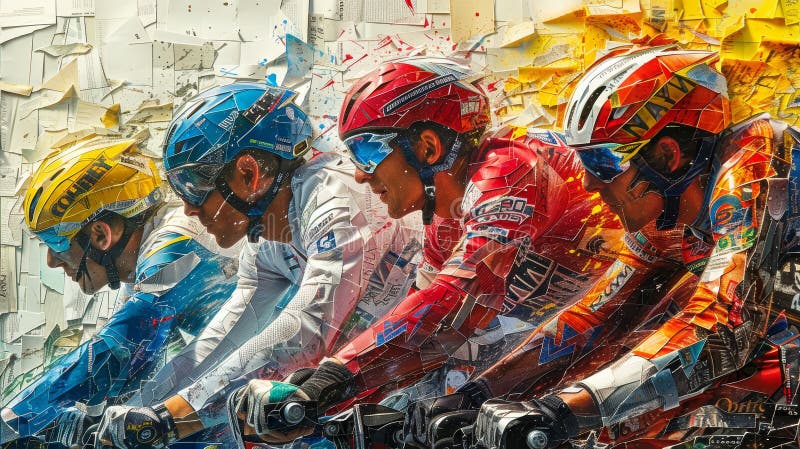 Dynamic Collage Art of Cyclists in Motion with Vibrant Colors and ...