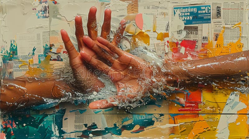 Vibrant Collage Art with Hands and Mixed Media Elements Colorful ...