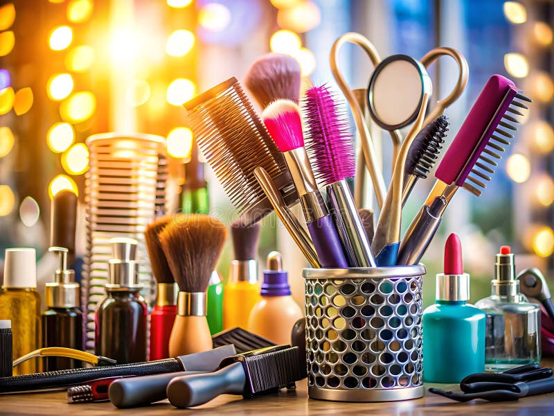 A Colorful Salon Scene a Vibrant Collage of Cosmetology Tools and ...