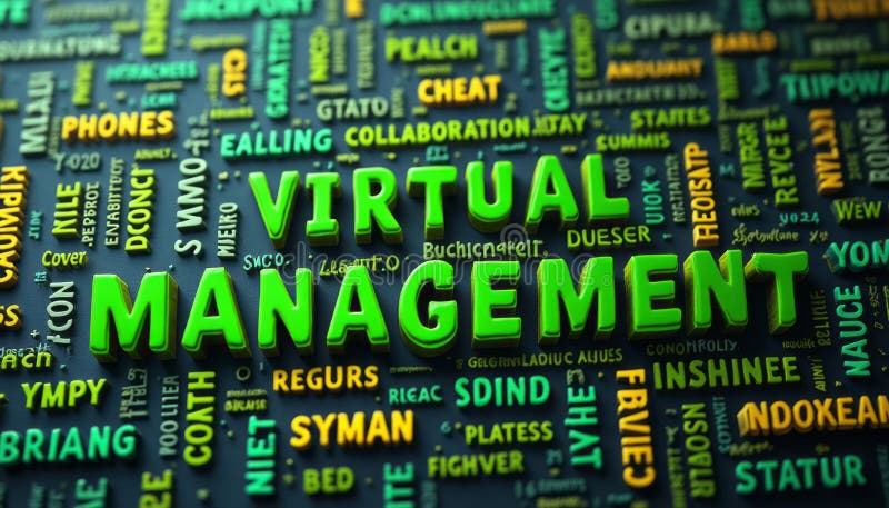 Dynamic Collage of Keywords Highlighting Virtual Management Stock Photo ...