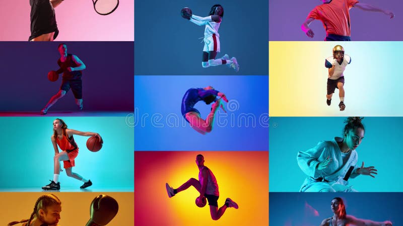 Dynamic Collage Made of Different Young People, Athletes of Various ...